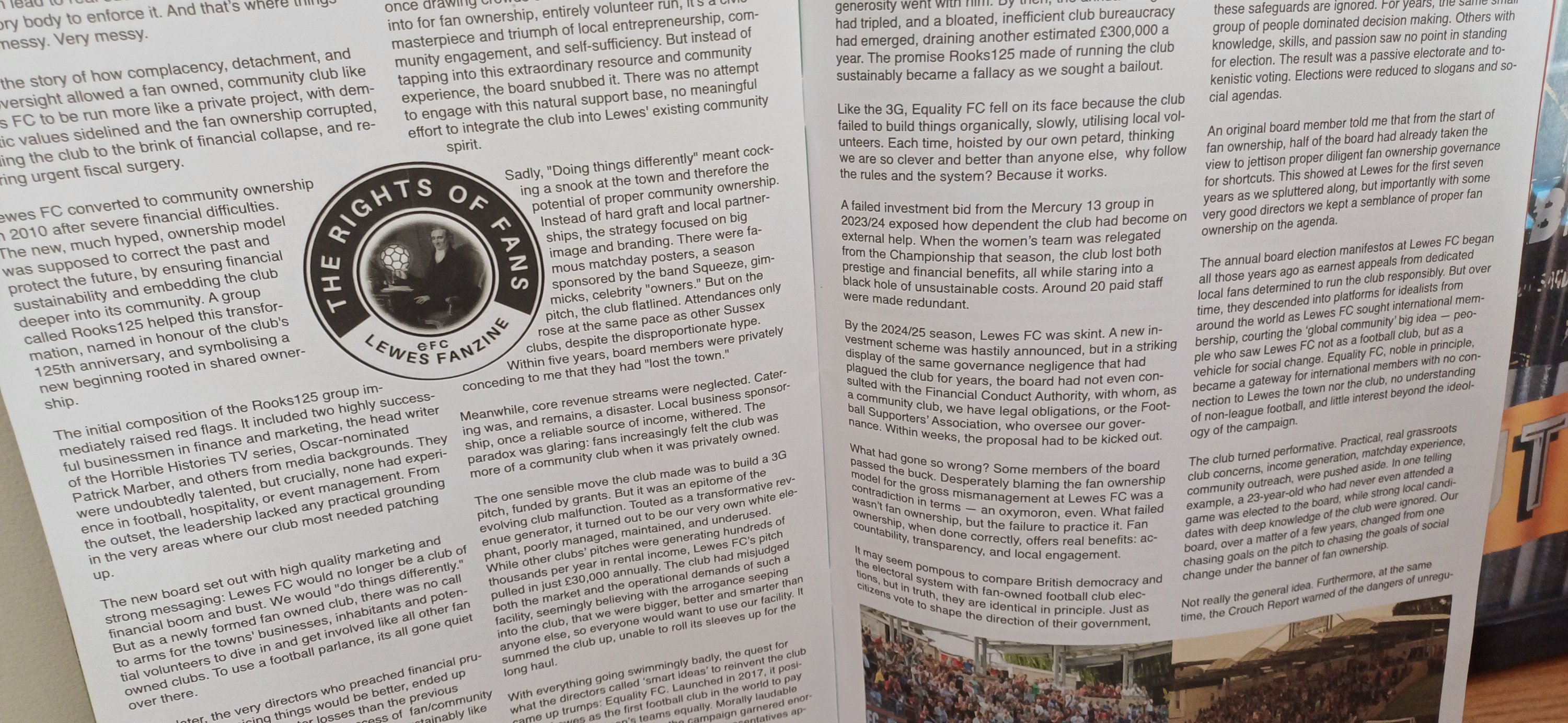 Fan Ownership at Lewes. Fanzine Article in ‘Where’s The Bar’ Magazine ...